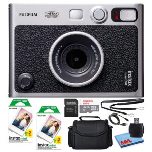 fujifilm instax mini evo hybrid instant film camera (black) (16745183) bundle with 40 instant film sheets + 32gb memory card + small padded case + sd card reader + microfiber cleaning cloth