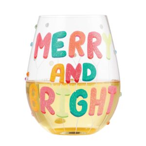 Enesco Designs by Lolita Holiday Merry and Bright Hand-Painted Artisan Stemless Wine Glass, 20 Ounce, Multicolor