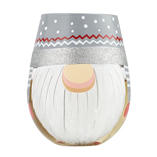 Enesco Designs by Lolita Holiday Sweet Gnome Hand-Painted Artisan Stemless Wine Glass, 20 Ounce, Multicolor