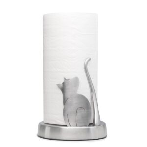 everyday solutions meow paper towel holder - stainless steel, countertop paper towel dispenser - with tension-spring for single handed use - featuring cute animal tail design - great for pet lovers