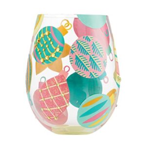 Enesco Designs by Lolita Holiday Eye Candy Hand-Painted Artisan Stemless Wine Glass, 20 Ounce, Multicolor