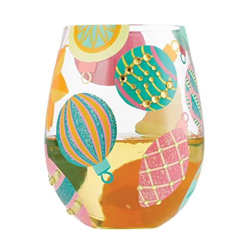 Enesco Designs by Lolita Holiday Eye Candy Hand-Painted Artisan Stemless Wine Glass, 20 Ounce, Multicolor