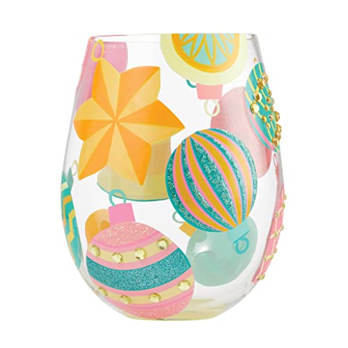 Enesco Designs by Lolita Holiday Eye Candy Hand-Painted Artisan Stemless Wine Glass, 20 Ounce, Multicolor