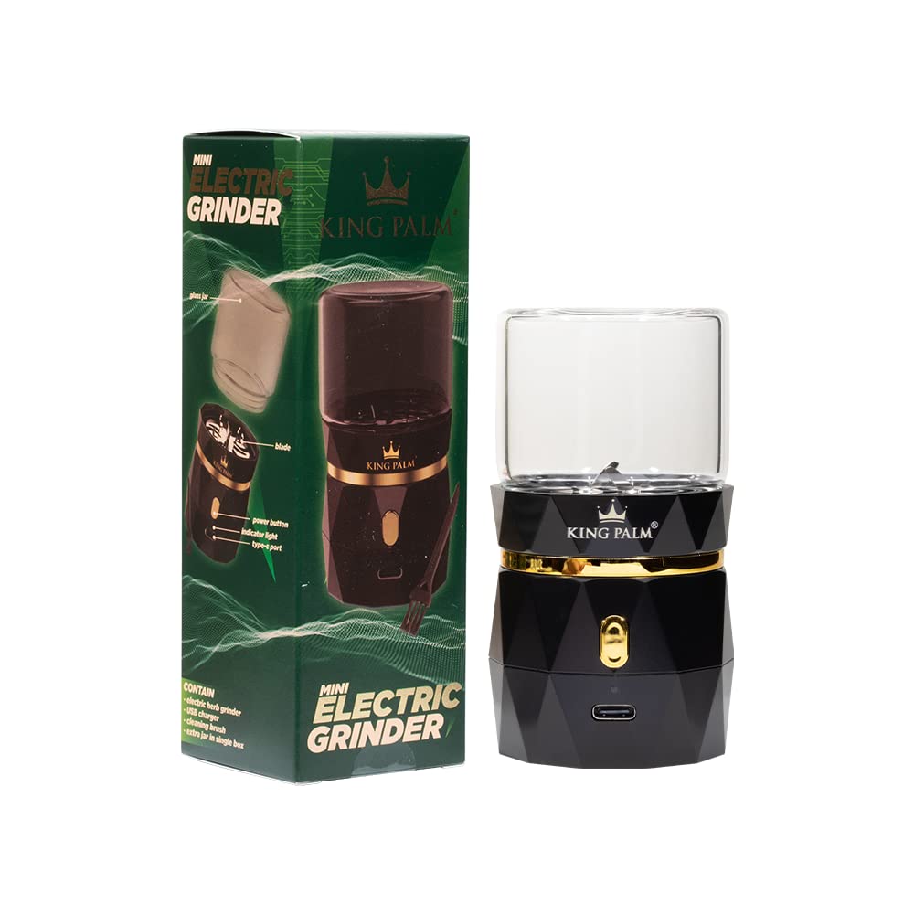 King Palm Electric Herb Grinder - Portable Herb Grinder with USB type-C Charger - Herb Spices Coffee Grinder with Extra Jar - Black