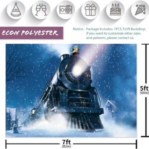 TURKIO Fabric Winter Night Train Photography Backdrop No Wrinkles Wonderland Railway Polar Express Background Snowflake Portrait Photobooth Banner Party Decor Photo Studio Props 7x5ft