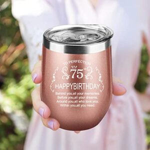 75th Birthday Gifts for Her Women 75th Birthday Decorations for her 75 year old birthday gifts for her 12oz Stainless Steel Insulated Wine Tumbler