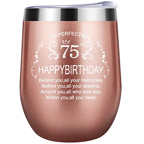 75th Birthday Gifts for Her Women 75th Birthday Decorations for her 75 year old birthday gifts for her 12oz Stainless Steel Insulated Wine Tumbler