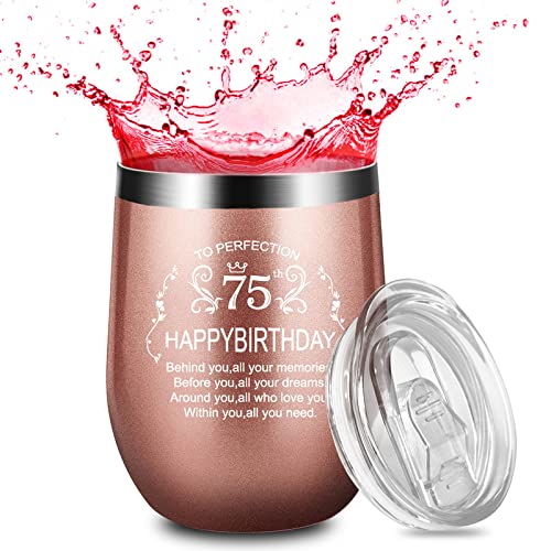 75th Birthday Gifts for Her Women 75th Birthday Decorations for her 75 year old birthday gifts for her 12oz Stainless Steel Insulated Wine Tumbler