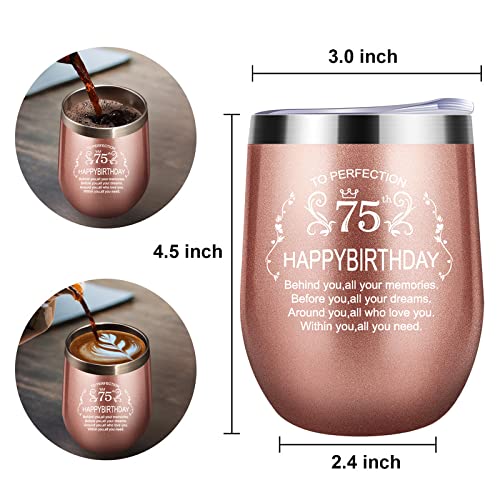 75th Birthday Gifts for Her Women 75th Birthday Decorations for her 75 year old birthday gifts for her 12oz Stainless Steel Insulated Wine Tumbler