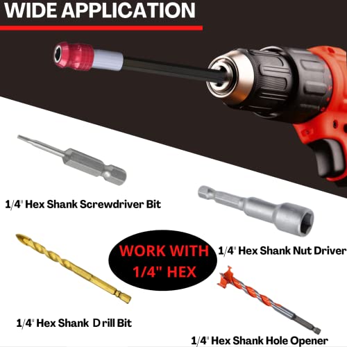 Drill Bit Extension Magnetic Drill Bit Holder 1/4 Hex Shank Quick Change Drill Extension Bit Holder for Impact Driver, Drill Bit Extender Work with All 1/4-Inch Hex Shank Drive Bits (6 Packs)