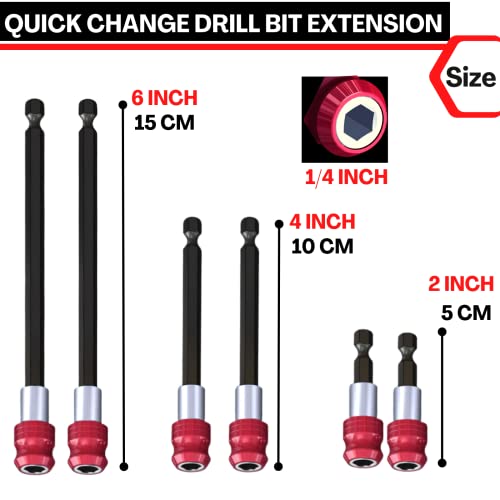 Drill Bit Extension Magnetic Drill Bit Holder 1/4 Hex Shank Quick Change Drill Extension Bit Holder for Impact Driver, Drill Bit Extender Work with All 1/4-Inch Hex Shank Drive Bits (6 Packs)