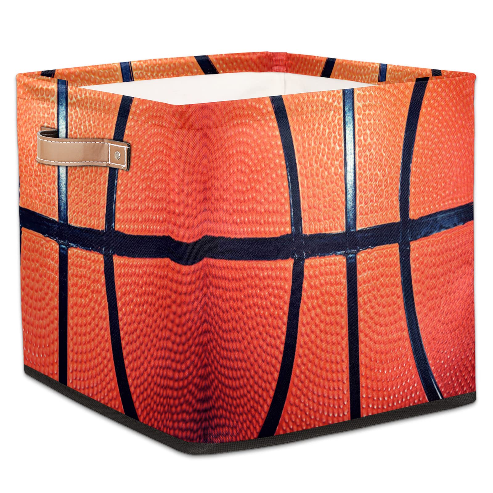 Sport Ball Basketball Lace Storage Basket Bins for Organizing Pantry/Shelves/Office/Girls Room, Sport Print Storage Cube Box with Handles Collapsible Toys Organizer 13x13