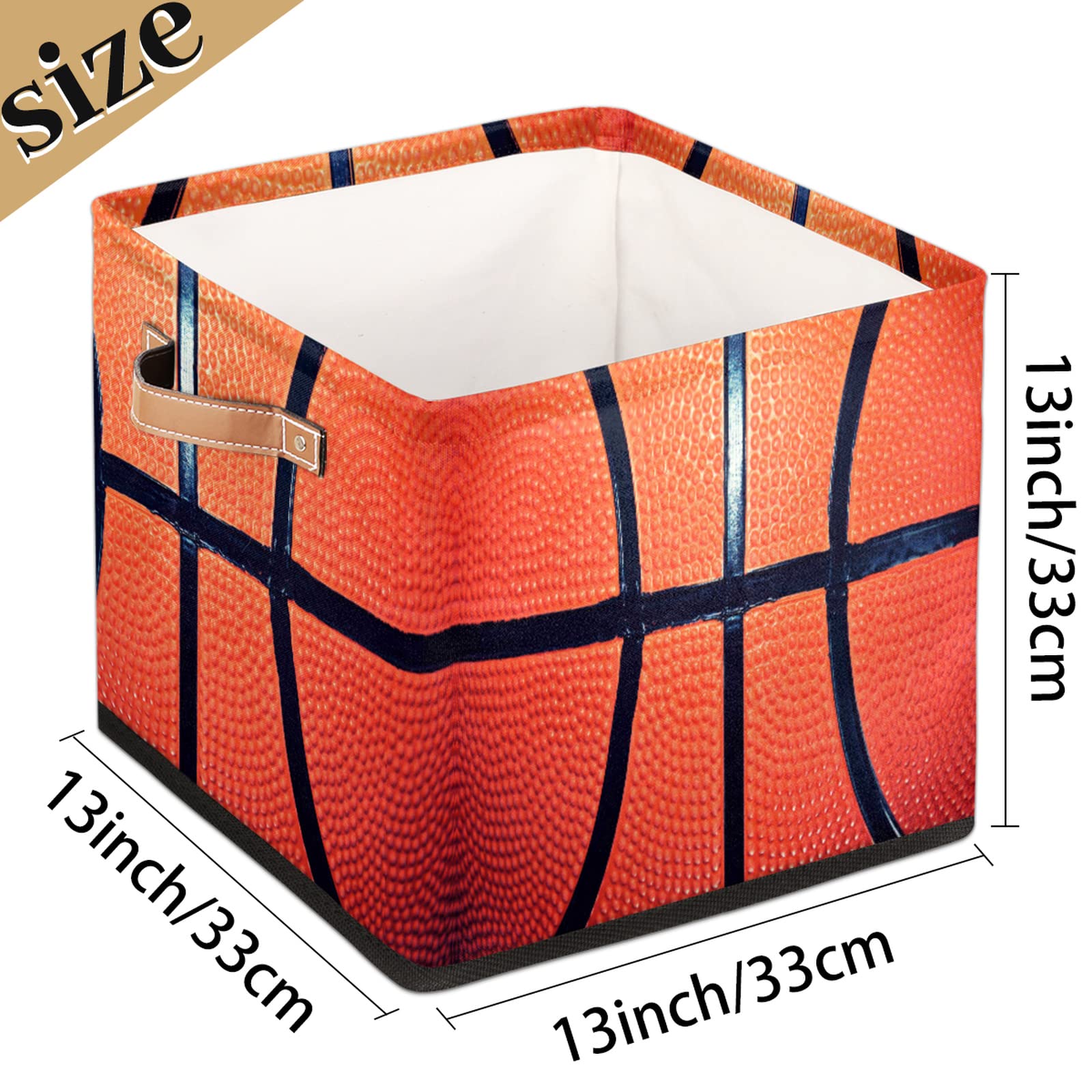 Sport Ball Basketball Lace Storage Basket Bins for Organizing Pantry/Shelves/Office/Girls Room, Sport Print Storage Cube Box with Handles Collapsible Toys Organizer 13x13