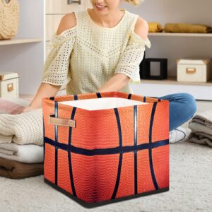 Sport Ball Basketball Lace Storage Basket Bins for Organizing Pantry/Shelves/Office/Girls Room, Sport Print Storage Cube Box with Handles Collapsible Toys Organizer 13x13