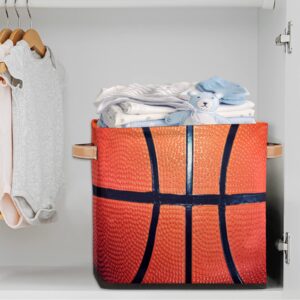 Sport Ball Basketball Lace Storage Basket Bins for Organizing Pantry/Shelves/Office/Girls Room, Sport Print Storage Cube Box with Handles Collapsible Toys Organizer 13x13