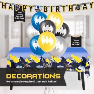 Batman Birthday Party Supplies | Batman Party Supplies | Batman Birthday Decorations | Batman Party Decorations | Balloons, Banner, Table Cover, Masks, Plates, Cake Plates, Napkins, Cups, Button