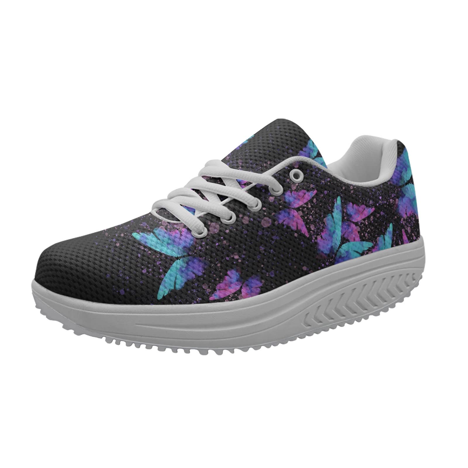 FOR U DESIGNS Women’s Lace-up Walking Shoes Lightweight Tennis Shoes Casual Running Sneakers Butterfly Print Sports Shoes Size 7