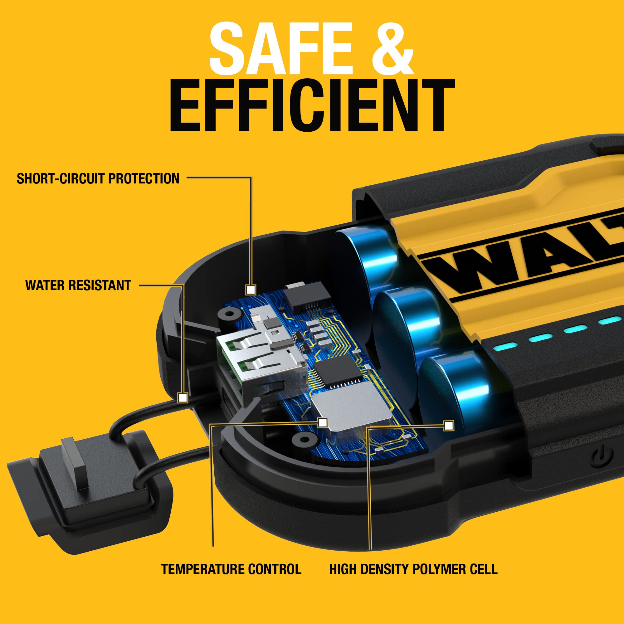 DEWALT 10,000mAh Powerbank — 10K Small Portable Charger Power Bank — Portable Battery Charger — Durable Slim Power Bank Battery Pack — Power Bank Fast Charging USB C iPhone Portable Charger Android