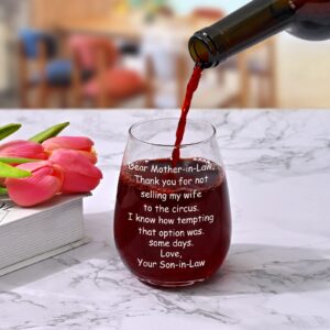 DAZLUTE Mother In Law Gifts, 15Oz Mother In Law Wine Glass, Funny Mother’s Day Gifts, Birthday Gifts, Wedding or Christmas Gifts Idea for Mother In Law From Son In Law