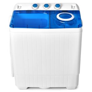 costway portable washing machine, 2-in-1 twin tub 26lbs capacity washer(18lbs) and spinner(8lbs) with control knobs, timer function, drain pump, compact laundry washer for home apartment rv, blue