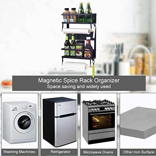 Couah Foldable Refrigerator Organizer Magnetic Fridge Spice Rack Paper Towel Holder Multi-Purpose Kitchen Storage Shelf Rustproof Spice Jars Holder, Black