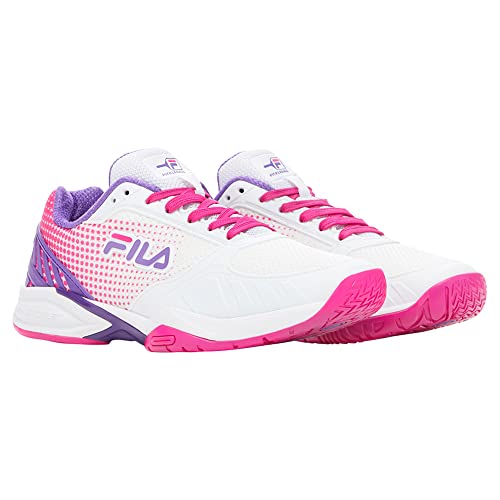 Fila Women’s Volley Zone Pickleball Shoes, White/Pink Glo/Electric Purple (US Women's Size 10)