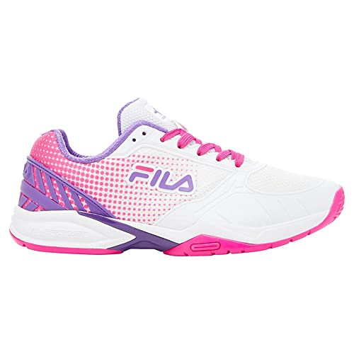 Fila Women’s Volley Zone Pickleball Shoes, White/Pink Glo/Electric Purple (US Women's Size 10)