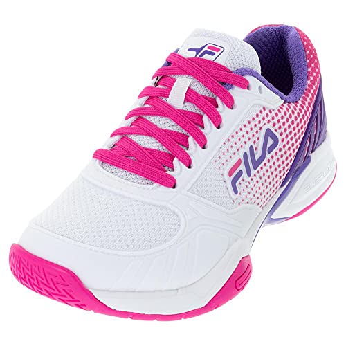 Fila Women’s Volley Zone Pickleball Shoes, White/Pink Glo/Electric Purple (US Women's Size 10)