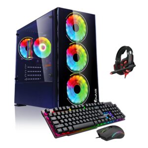 hajaan breeze gaming desktop tower computer pc - amd ryzen 5 5000 g-series 5600g 6-core processor 3.90ghz, 16gb ddr4 ram, 512gb ssd, gaming headset, wi-fi ready, windows 11 pro (with radeon graphics)