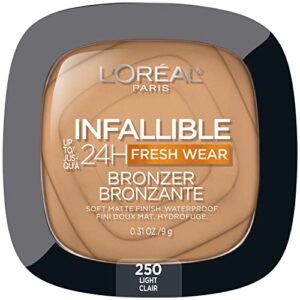 l'oreal paris infallible up to 24h fresh wear soft matte longwear bronzer. waterproof, heatproof, transfer, humidity and sweatproof, light, 0.31 oz