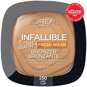 L'Oreal Paris Infallible Up to 24H Fresh Wear Soft Matte Longwear Bronzer. Waterproof, heatproof, Transfer, humidity and sweatproof, Light, 0.31 oz