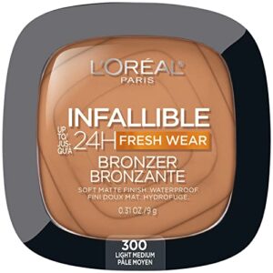 l'oreal paris infallible up to 24h fresh wear soft matte longwear bronzer. waterproof, heatproof, transfer, humidity and sweatproof, light medium, 0.31 oz