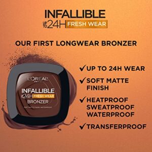 L'Oreal Paris Infallible Up to 24H Fresh Wear Soft Matte Longwear Bronzer. Waterproof, heatproof, Transfer, humidity and sweatproof, Dark, 0.31 oz