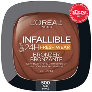 L'Oreal Paris Infallible Up to 24H Fresh Wear Soft Matte Longwear Bronzer. Waterproof, heatproof, Transfer, humidity and sweatproof, Dark, 0.31 oz