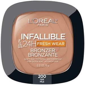 l'oreal paris infallible up to 24h fresh wear soft matte longwear bronzer. waterproof, heatproof, transfer, humidity and sweatproof, fair, 0.31 oz