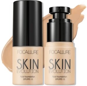 focallure 2 pcs liquid foundation, skin evolution foundation + concealer, full coverage foundation makeup, durable, waterproof, oil-control, hides wrinkles & lines, warm ivory