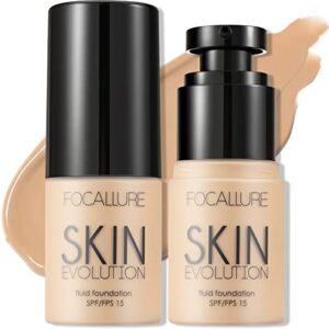 FOCALLURE 2 Pcs Liquid Foundation, Skin Evolution Foundation + Concealer, Full Coverage Foundation Makeup, Durable, Waterproof, Oil-Control, Hides Wrinkles & Lines, Warm Ivory