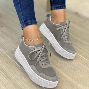 Women's Platform Wedge Sneakers Soft Comfortable Lightweight Fashion Casual High Heel Lace Up Wailking Shoes for Women Travel Work Nurse Driving Sports Grey