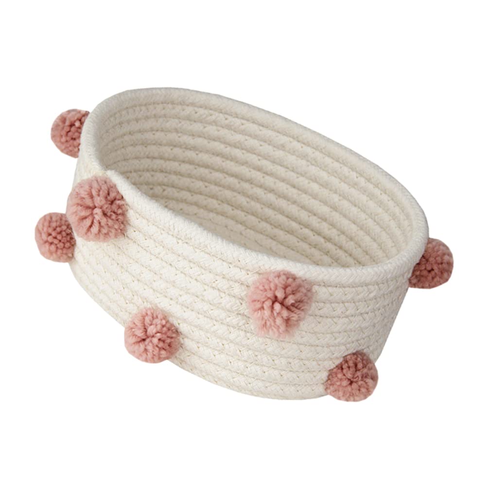 Cotton Rope Basket Storage Bin: Cotton Storage Baskets Woven Blanket Baskets with Pompom Round Storage Organizer for Dirty Clothes Pet Kids Small Items Storage 30X23CM