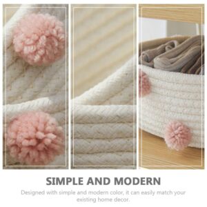 Cotton Rope Basket Storage Bin: Cotton Storage Baskets Woven Blanket Baskets with Pompom Round Storage Organizer for Dirty Clothes Pet Kids Small Items Storage 30X23CM