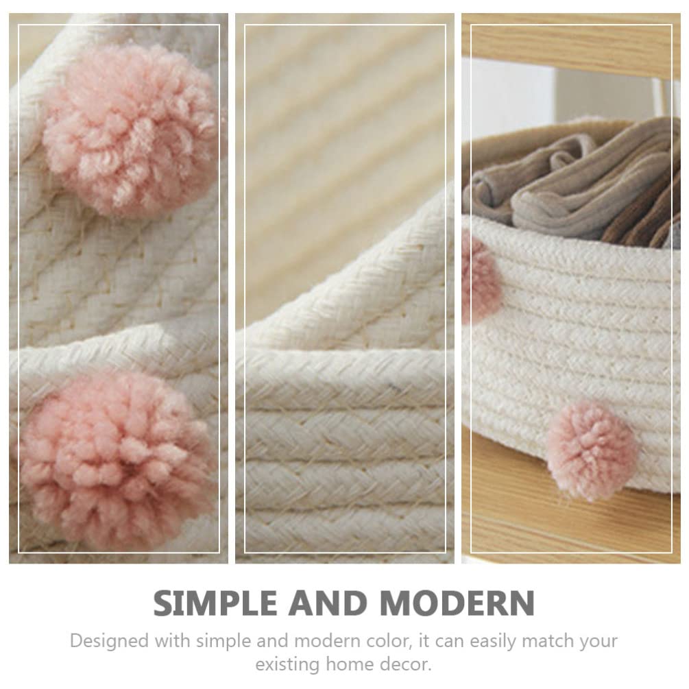 Cotton Rope Basket Storage Bin: Cotton Storage Baskets Woven Blanket Baskets with Pompom Round Storage Organizer for Dirty Clothes Pet Kids Small Items Storage 30X23CM