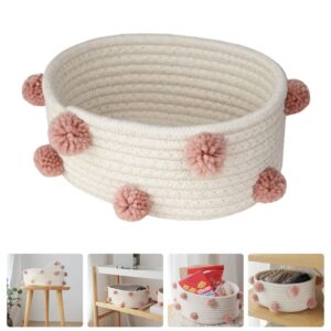 Cotton Rope Basket Storage Bin: Cotton Storage Baskets Woven Blanket Baskets with Pompom Round Storage Organizer for Dirty Clothes Pet Kids Small Items Storage 30X23CM