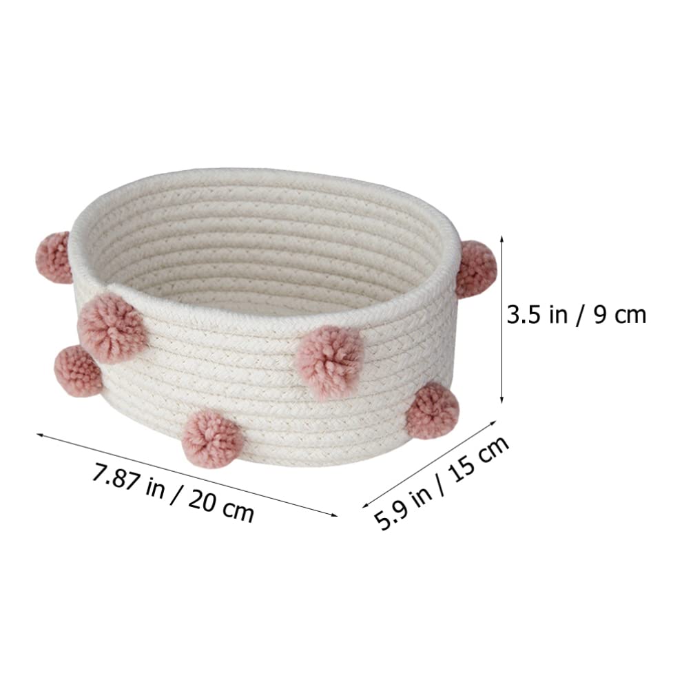 Cotton Rope Basket Storage Bin: Cotton Storage Baskets Woven Blanket Baskets with Pompom Round Storage Organizer for Dirty Clothes Pet Kids Small Items Storage 30X23CM