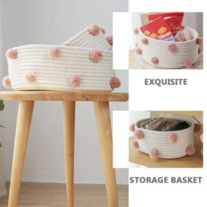 Cotton Rope Basket Storage Bin: Cotton Storage Baskets Woven Blanket Baskets with Pompom Round Storage Organizer for Dirty Clothes Pet Kids Small Items Storage 30X23CM