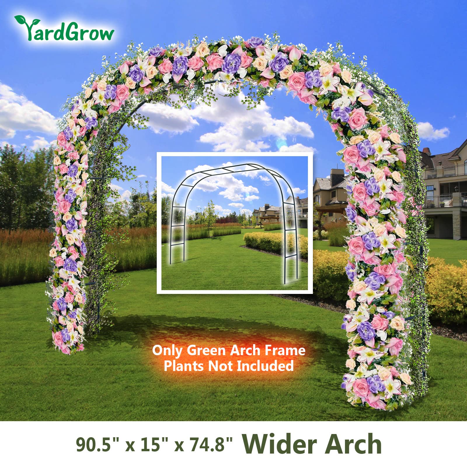 YardGrow Reconfigurable Metal Wedding Arch Garden Arbor Pergola for Indoor/Outdoor Garden Climbing Plants Vines (90.5" W x 15" D x 74.8" H)