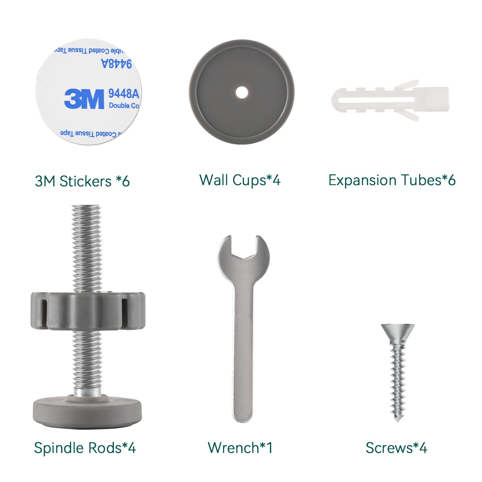 Babelio Pressure Gates Threaded Spindle Rods M10 (10 mm), Baby Gates Accessory Screw Bolts Kit Fit for All Pressure Mounted Walk Thru Gates