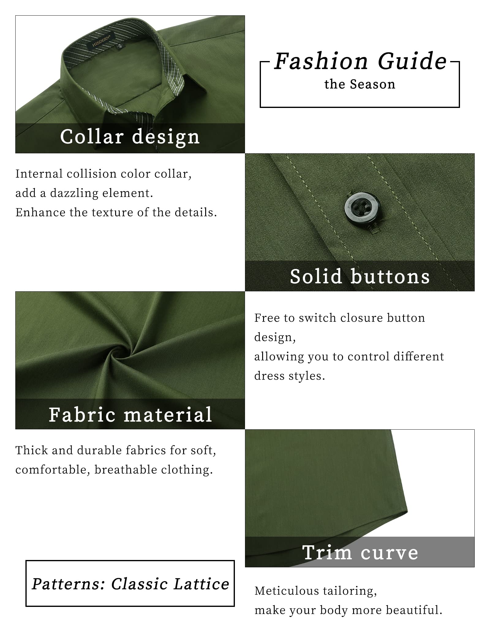 HISDERN Green Dress Shirts for Men Regular Fit Business Casual Button Down Shirts Olive Green Short Sleeve Mens Shirts Fashion Contrast Striped Collared Shirt