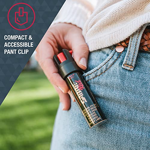 SABRE RED Compact Pepper Spray for Self Defense, Max Police Strength OC Spray, UV Dye, Easy Carry Fast Access Belt Clip, Protect Against Multiple Threats Secure Easy to Use Safety, 0.67 fl oz, 2 Pack