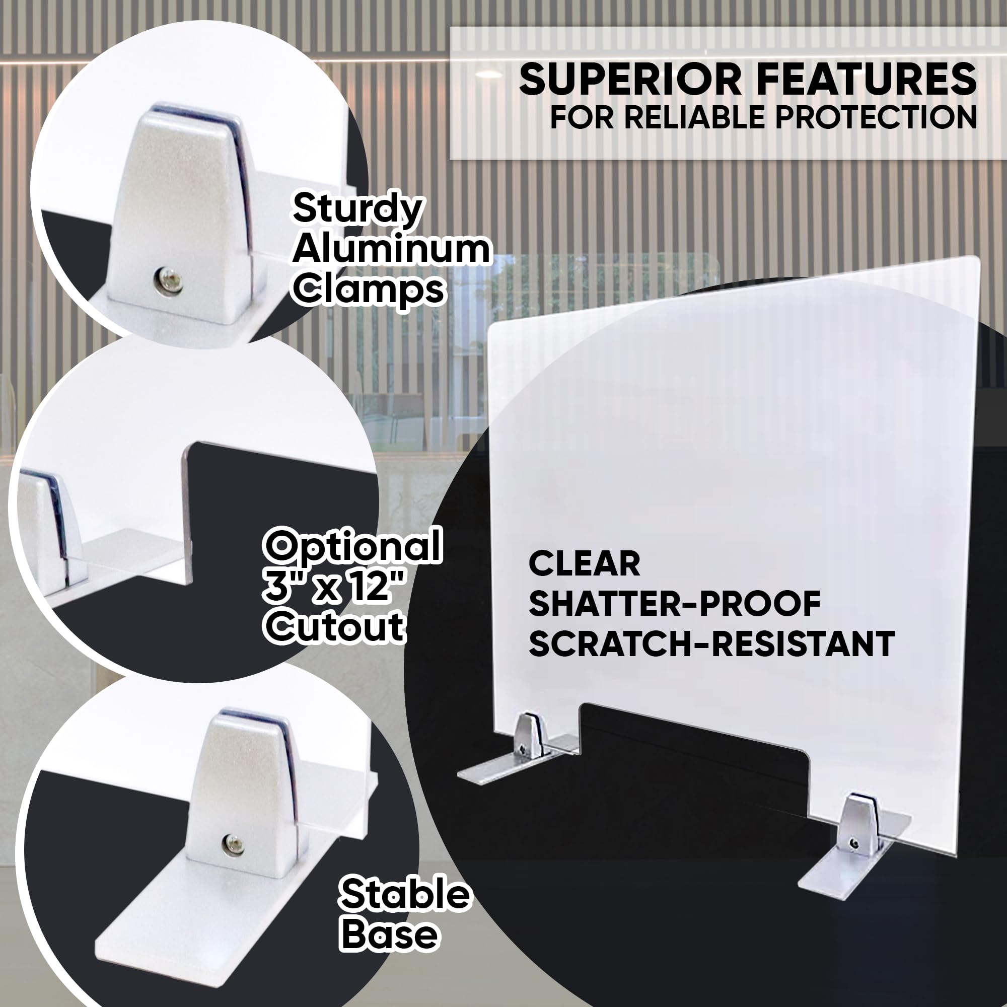 Plexiglass Table Top Sneeze Guard – Desk Divider for Students, Office, Transactions – Acrylic Shield | (24" x 36" with Cutout)