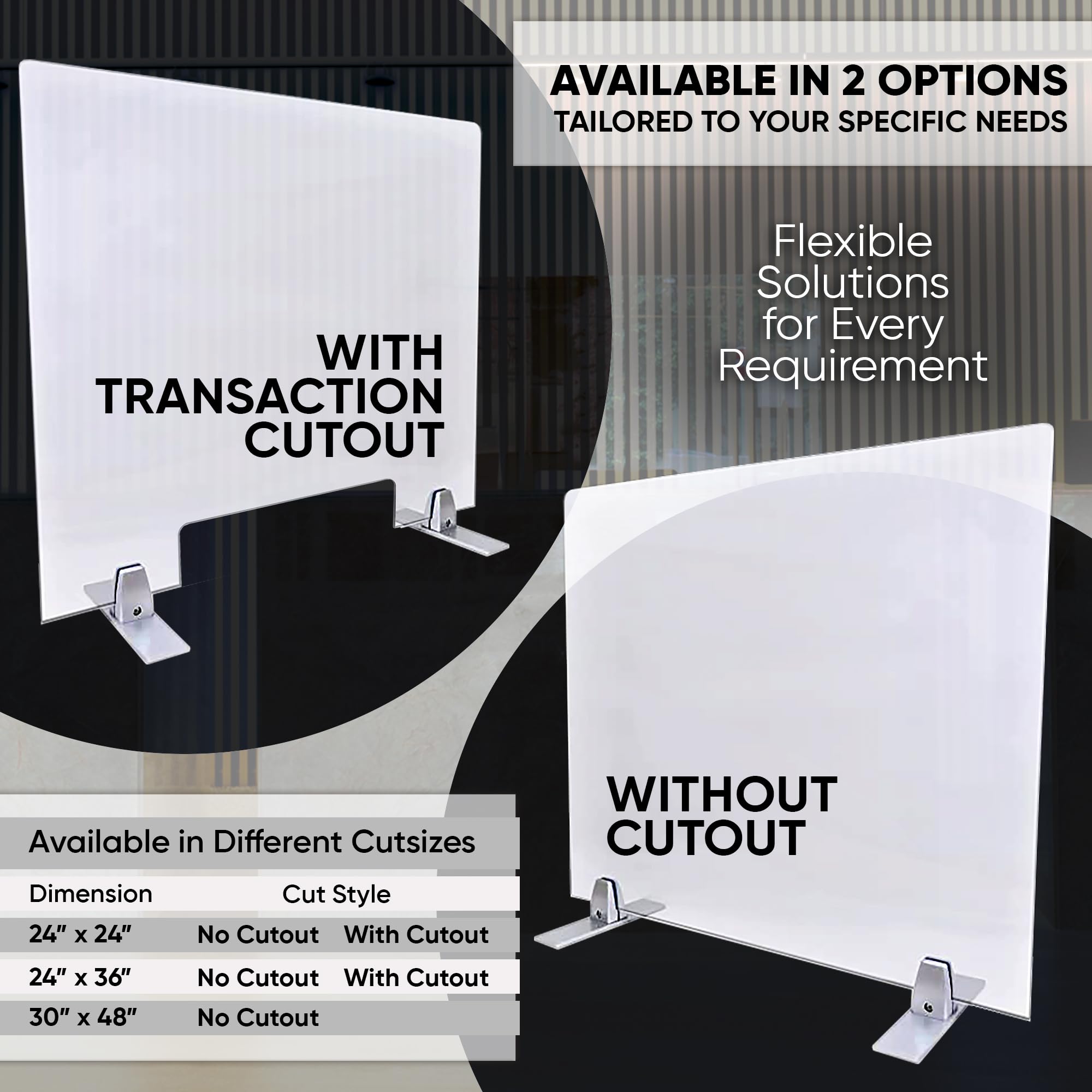 Plexiglass Table Top Sneeze Guard – Desk Divider for Students, Office, Transactions – Acrylic Shield | (24" x 36" with Cutout)